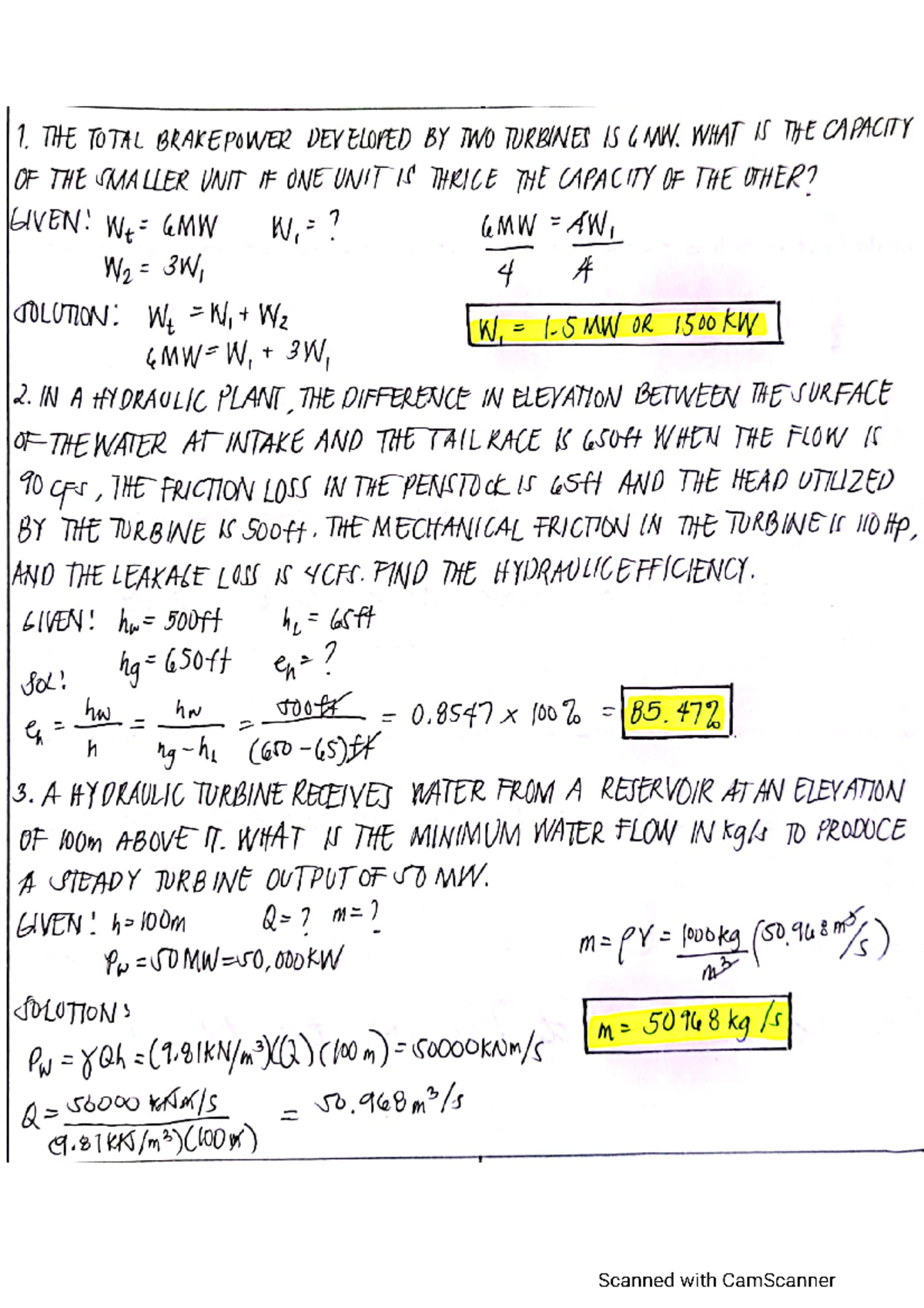 Solved Problems Hydro Electric Powerplant - Mechanical engineering - Studocu