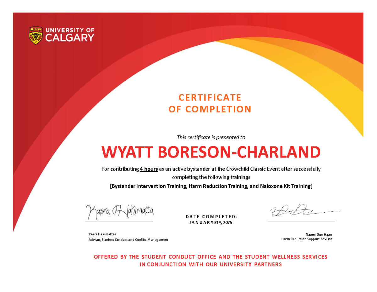 Crowchild Classic 2025 - CERTIFICATE OF COMPLETION D A T E C O M P L E ...