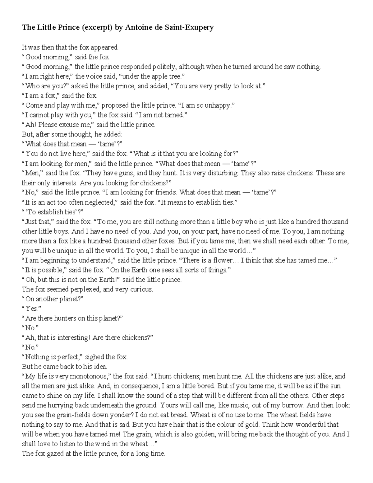 The Little Prince (Excerpt) - Oral Reading Analysis and Discussion ...