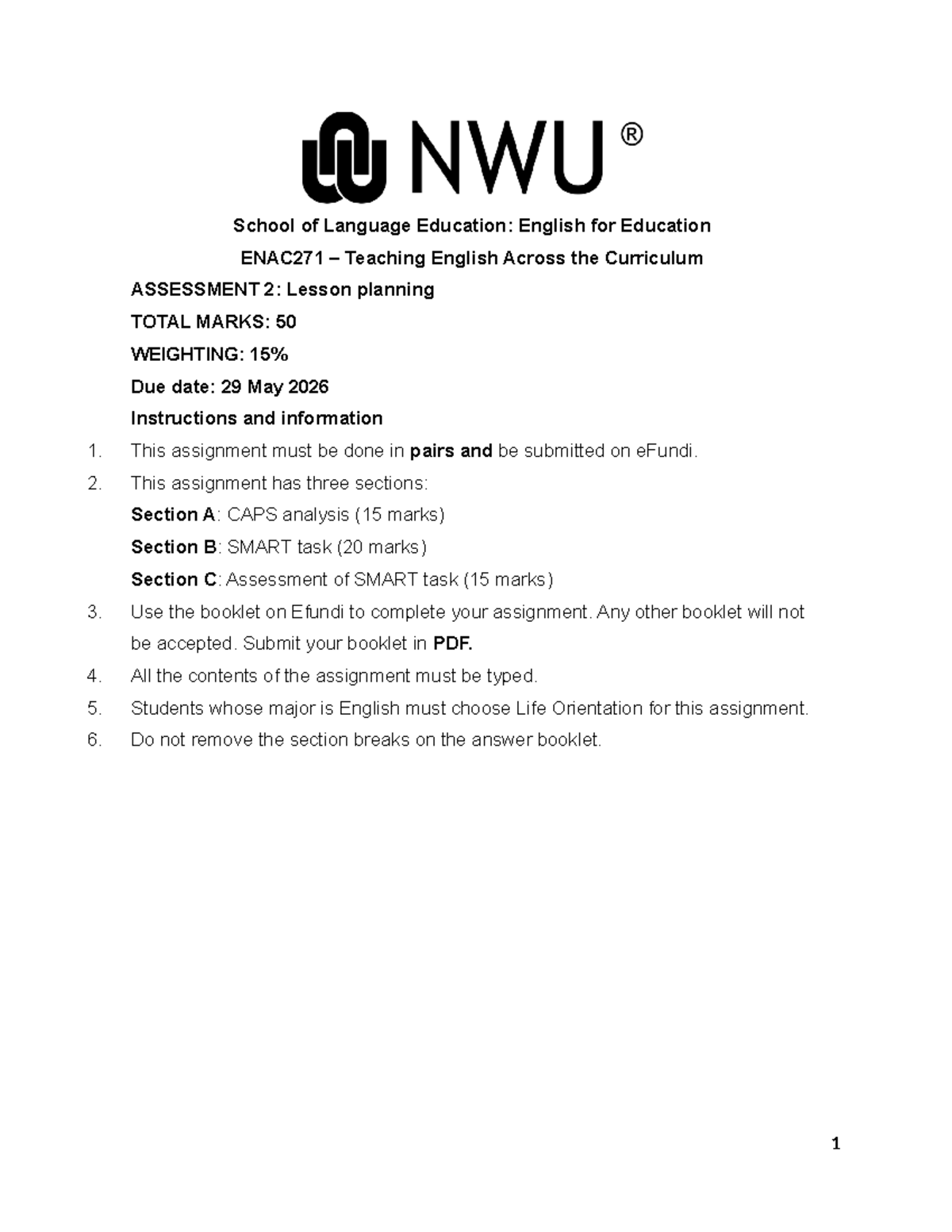ENAC271: Lesson Planning Assignment 2 - Teaching English Across ...