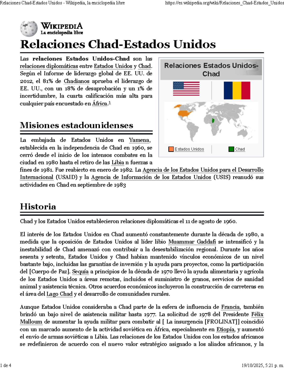 Relaciones Chad-Estados Unidos: Historia y Diplomacia - Studocu