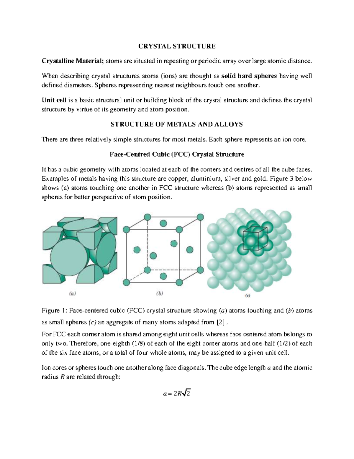 Crystal Structure - Lecture Notes on FCC & BCC (Course Code: CRYSTAL ...