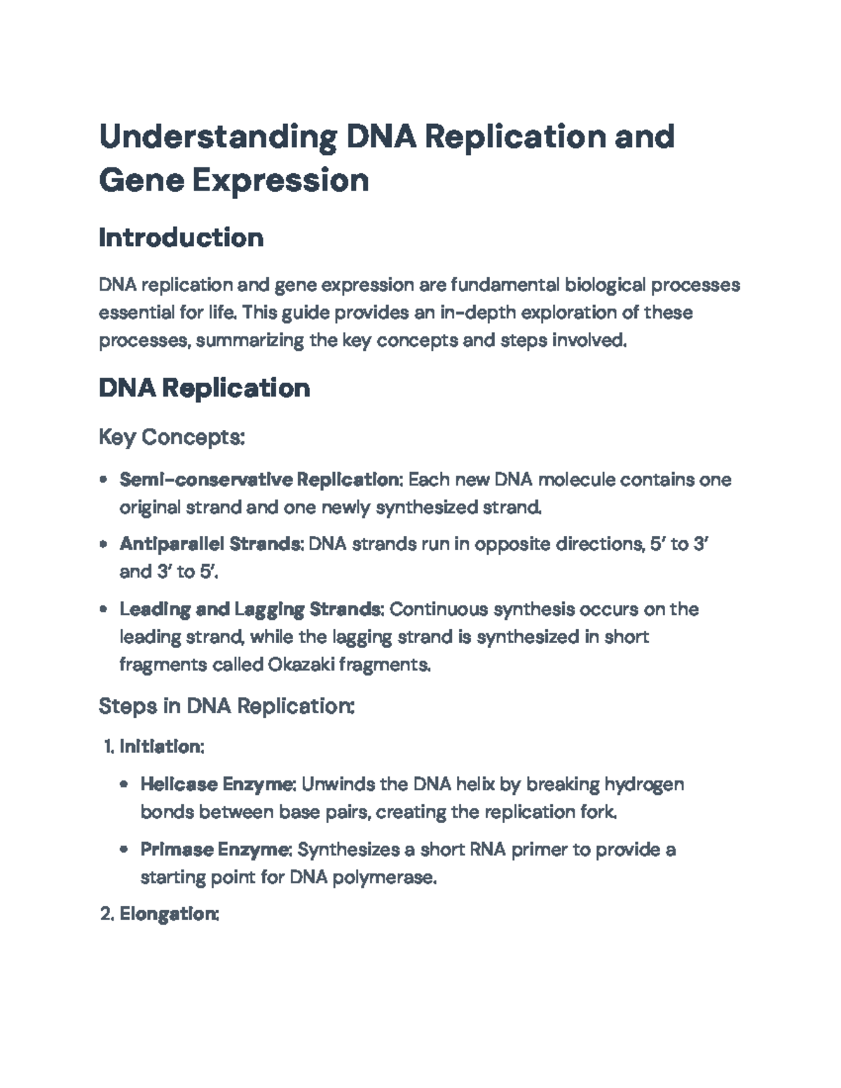 Understanding DNA Replication & Gene Expression: Key Concepts & Mechanisms - Studocu