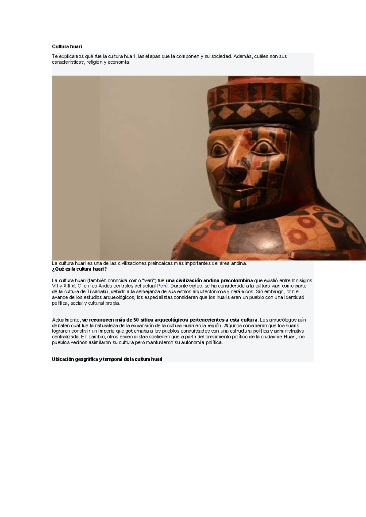 Cultura Huari: Características, Etapas y Sociedad Preincaica - Studocu