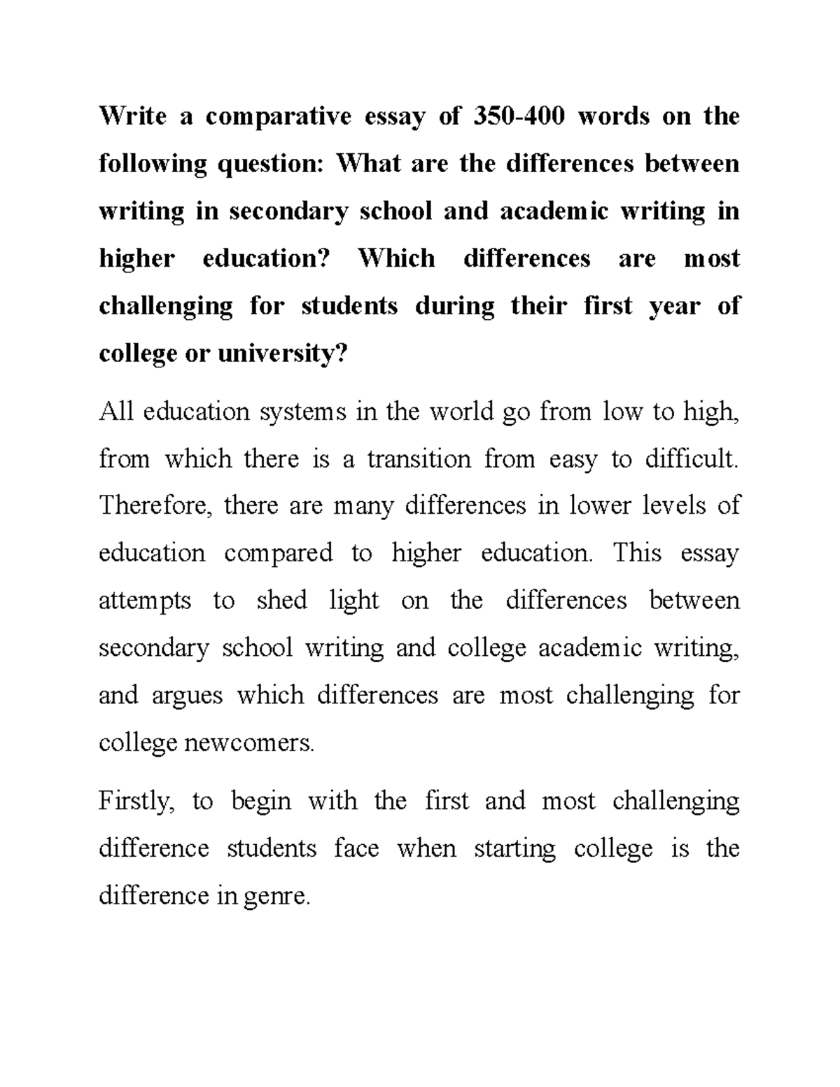 ENW PJ - Comparative Essay: Secondary vs. Academic Writing Challenges ...