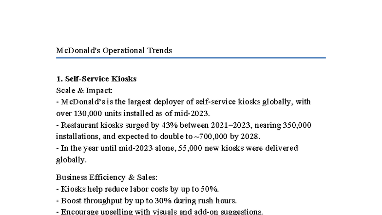 McDonald's Operational Trends: Kiosk Impact & Efficiency Insights - Studocu