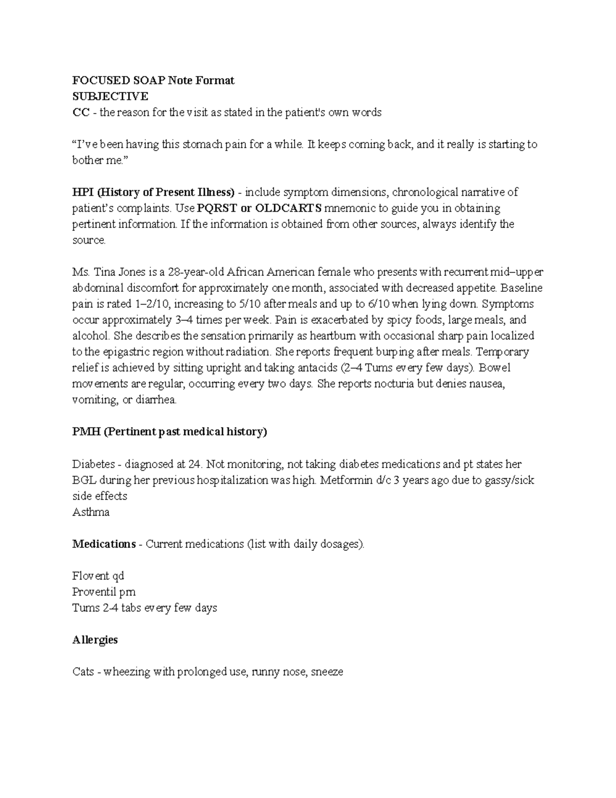 Focused SOAP Note: GI Assessment for Ms. Tina Jones - Studocu