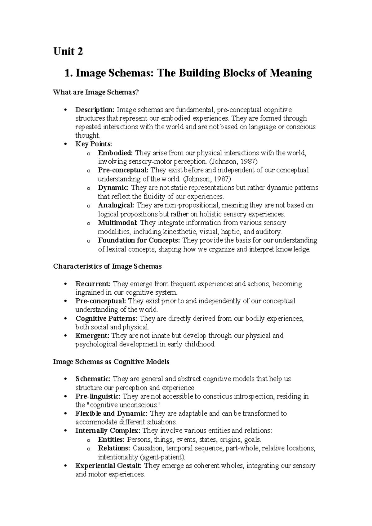 Unit 2 - Image Schemas and Construal: Foundations of Meaning - Studocu