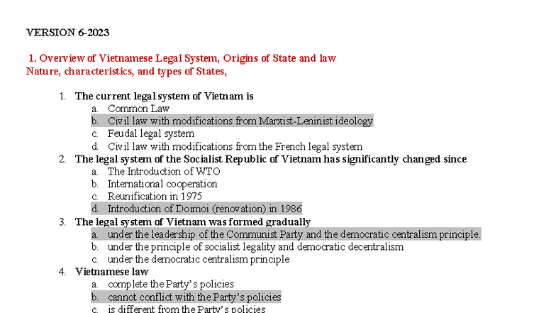 Quiz + Cases on Vietnamese Legal System (LAW 101) - Studocu