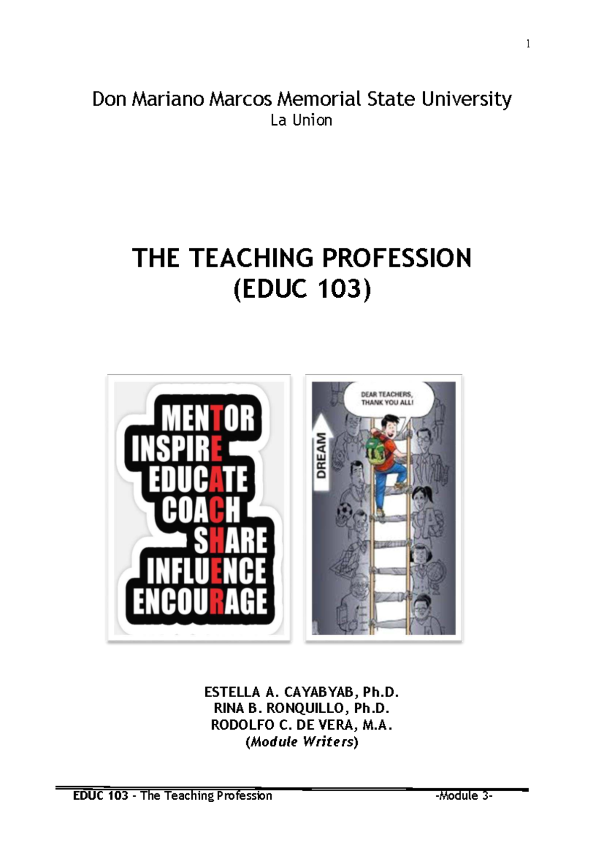 EDUC 103 The Teaching Profession: Code of Ethics Module Summary - Studocu