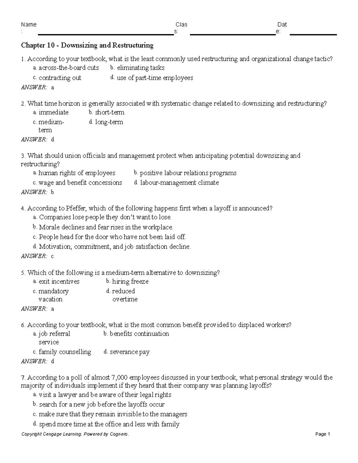 Chapter 10: Downsizing and Restructuring Insights and Strategies - Studocu