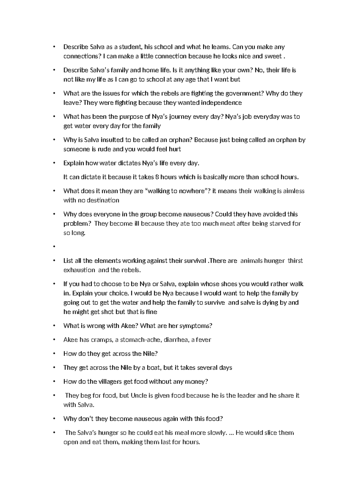 Analyzing Salva's Journey and Nya's Struggles in "Long Walk to Water ...