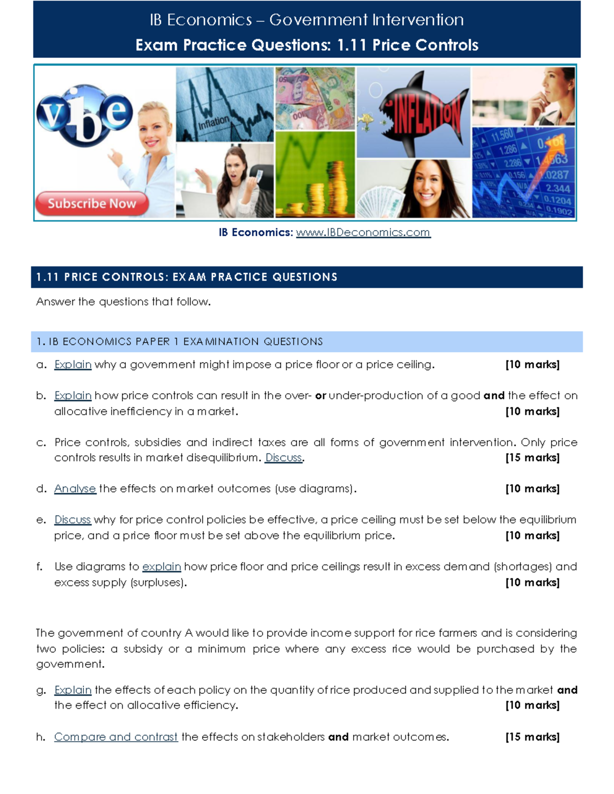 IB Economics: 1.11 Price Controls Exam Practice Questions - Studocu