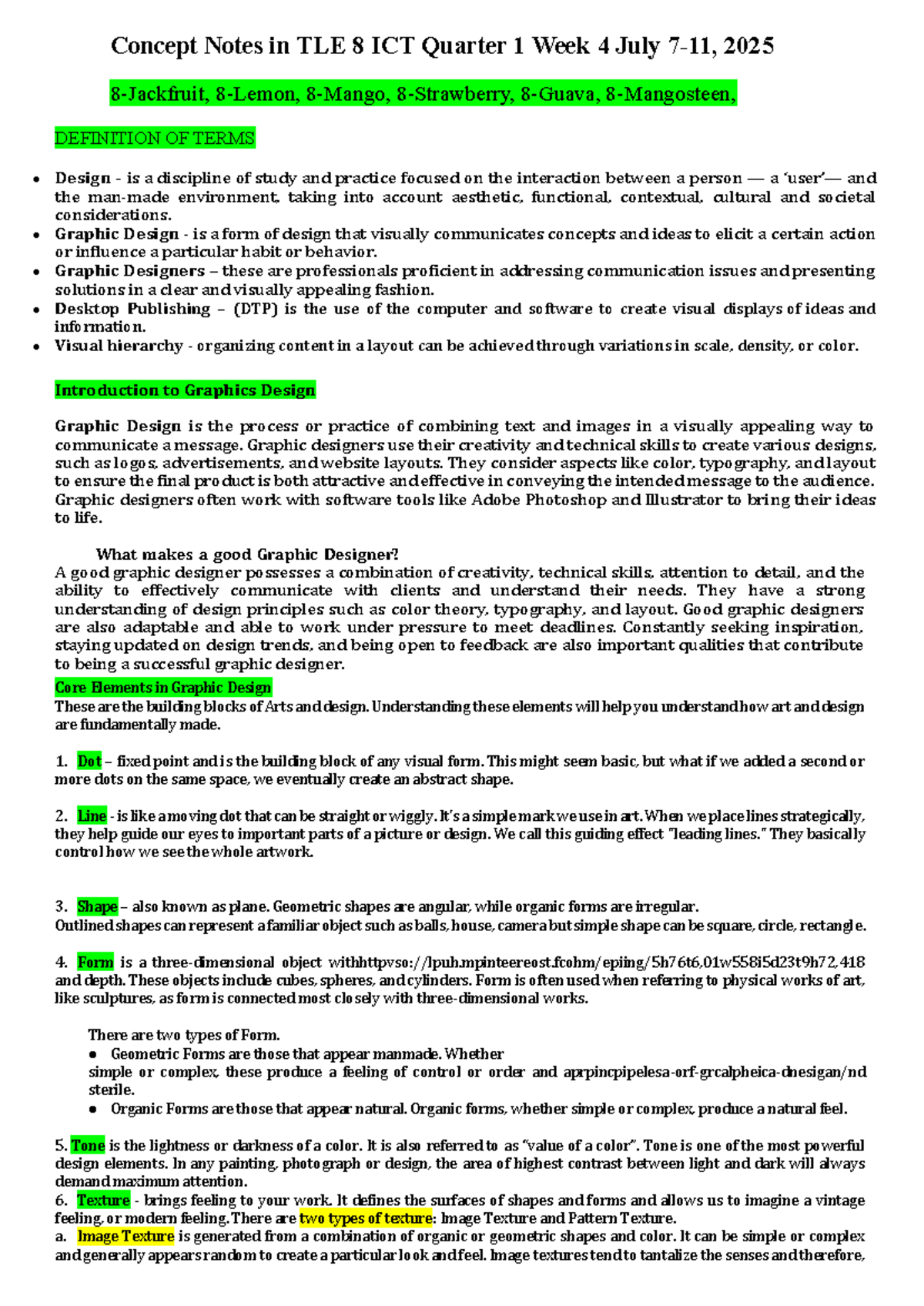 Concept Notes on Graphic Design in TLE 8 ICT Q1 W4 July 2025 - Studocu