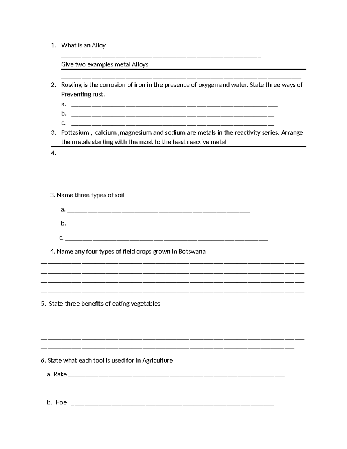 Chemistry FORM 2 - Alloy Examples, Rust Prevention, and Farming ...
