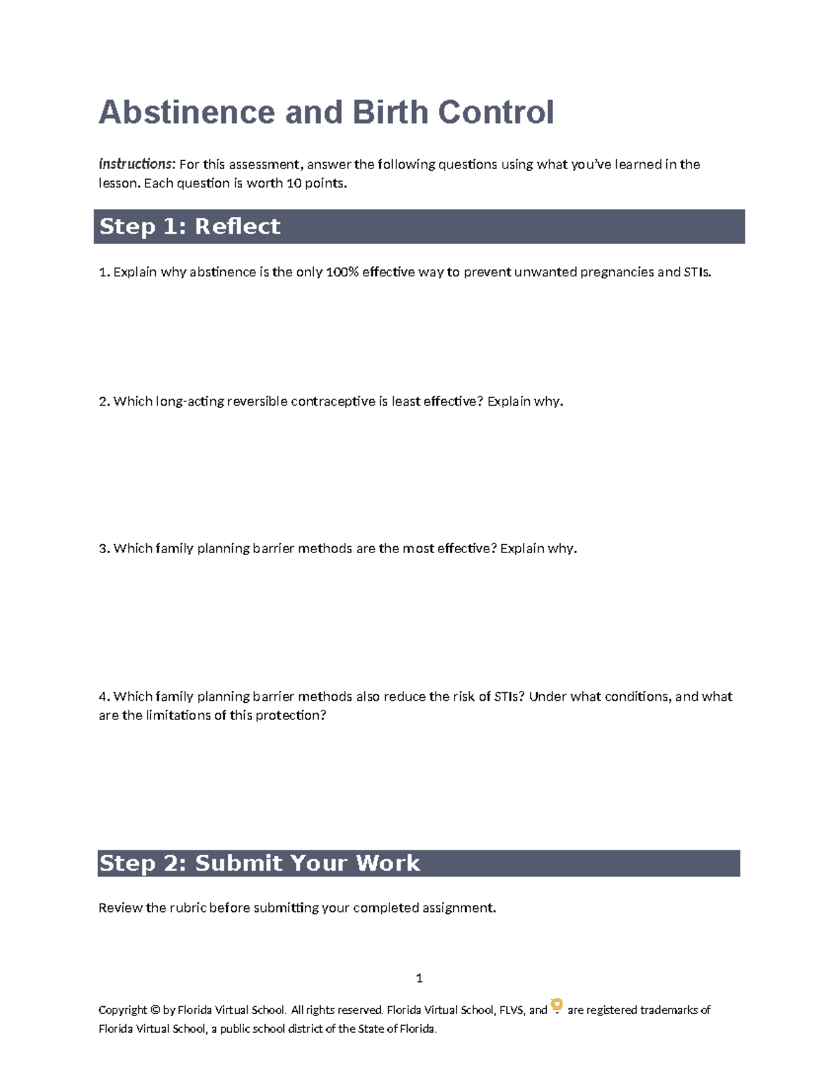 Abstinence & Birth Control: Assessment Q&A Instructions - Studocu