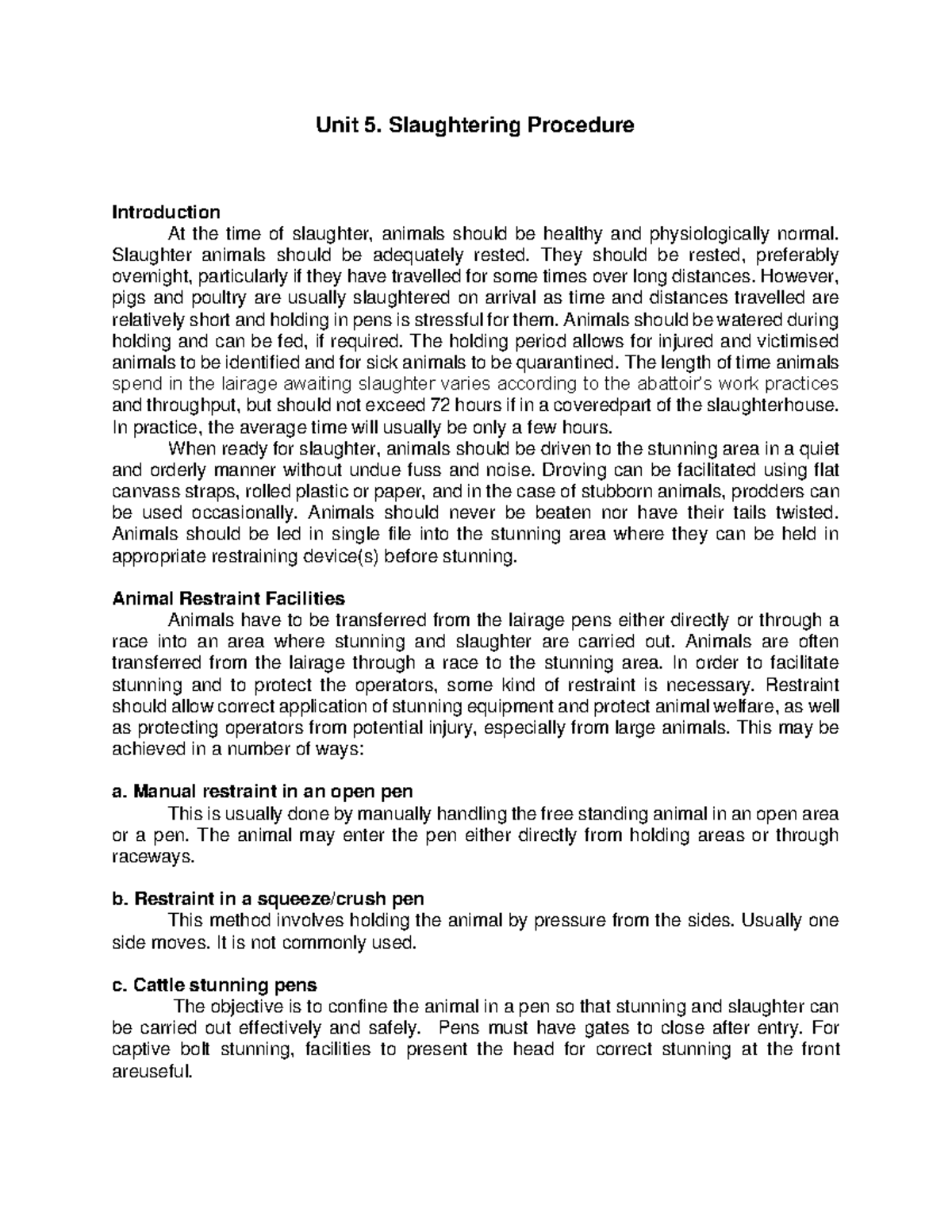 Final Exam: Animal Welfare & Slaughter Procedures - SLAUGHTERHOUSE ...