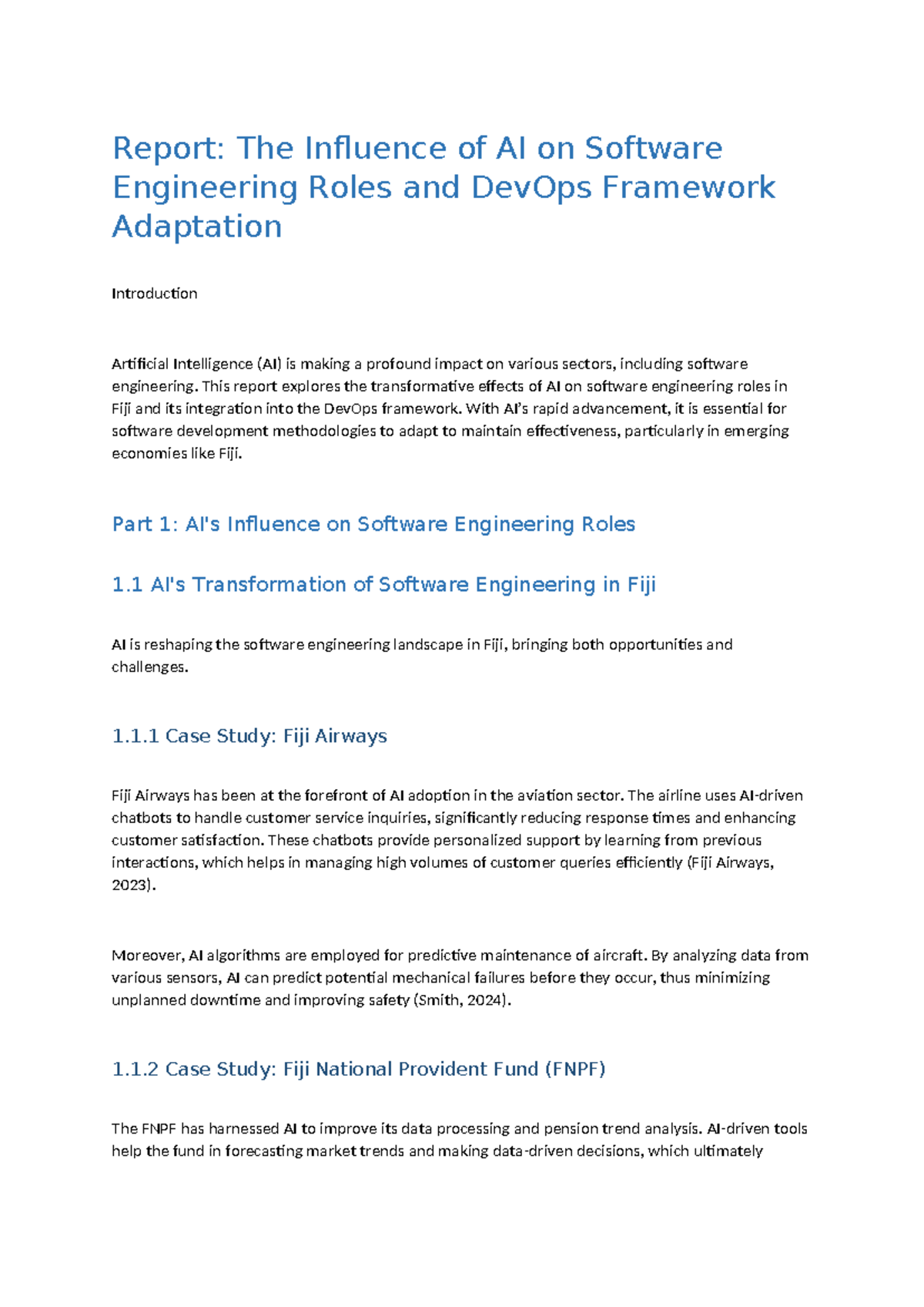 AI's Impact on Software Engineering Roles & DevOps in Fiji: A Report - Studocu