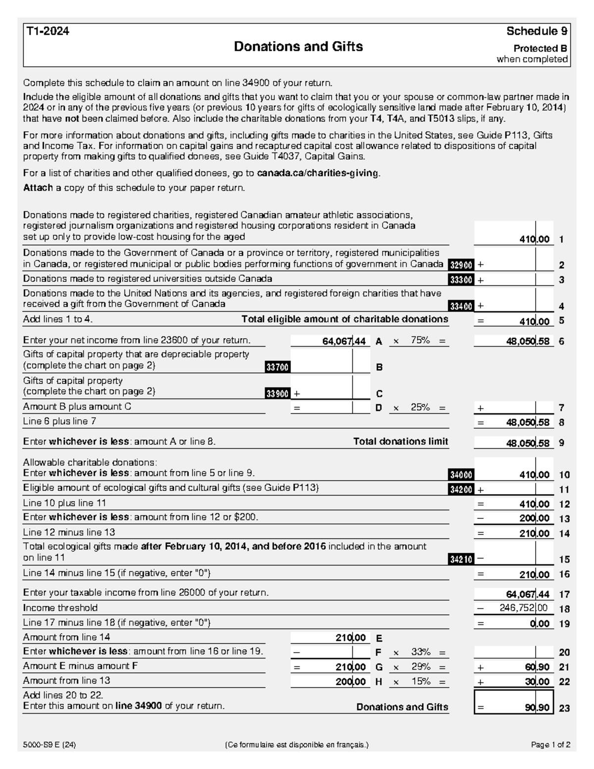 Schedule 9: Donations and Gifts Claim for 2024 Tax Return - Studocu