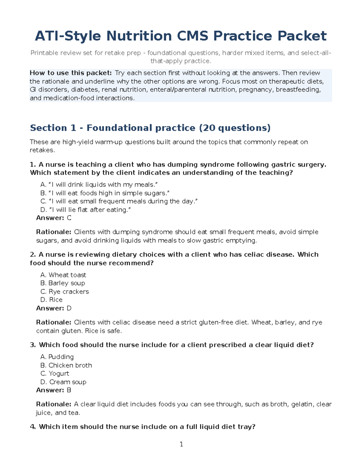 ATI Nutrition CMS Practice Packet: Retake Prep & Key Concepts - Studocu
