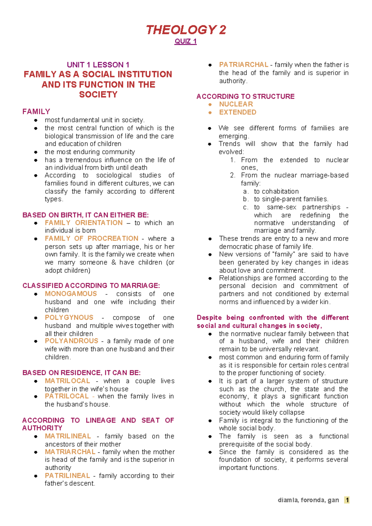 UNIT-1 THY-2 - Family as a Fundamental Social Institution - Studocu
