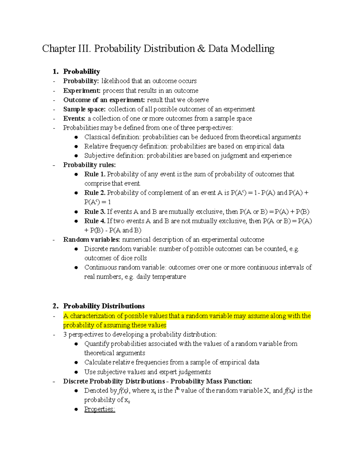 BT1101 Chapter 3 - Summary on Probability Distributions - Studocu