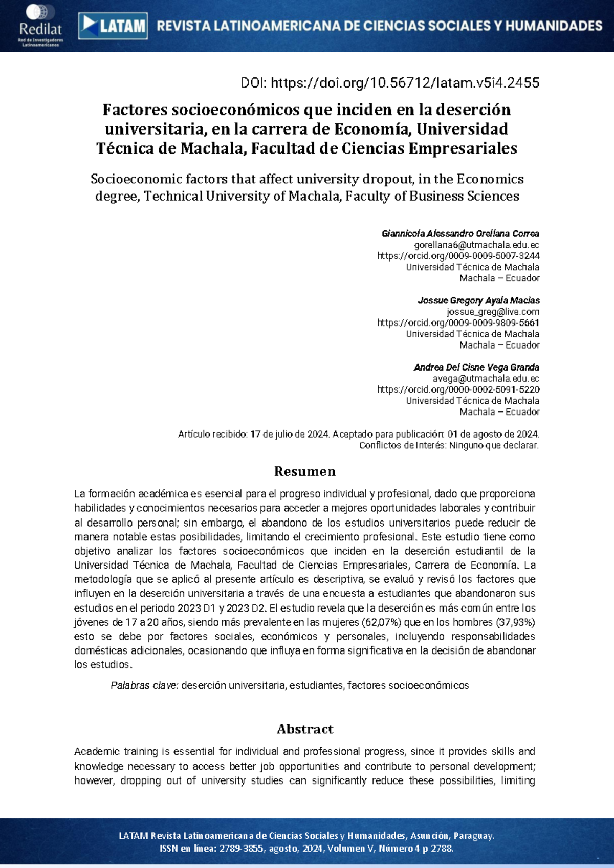 Factores Socioeconómicos en la Deserción Universitaria: Estudio en ...