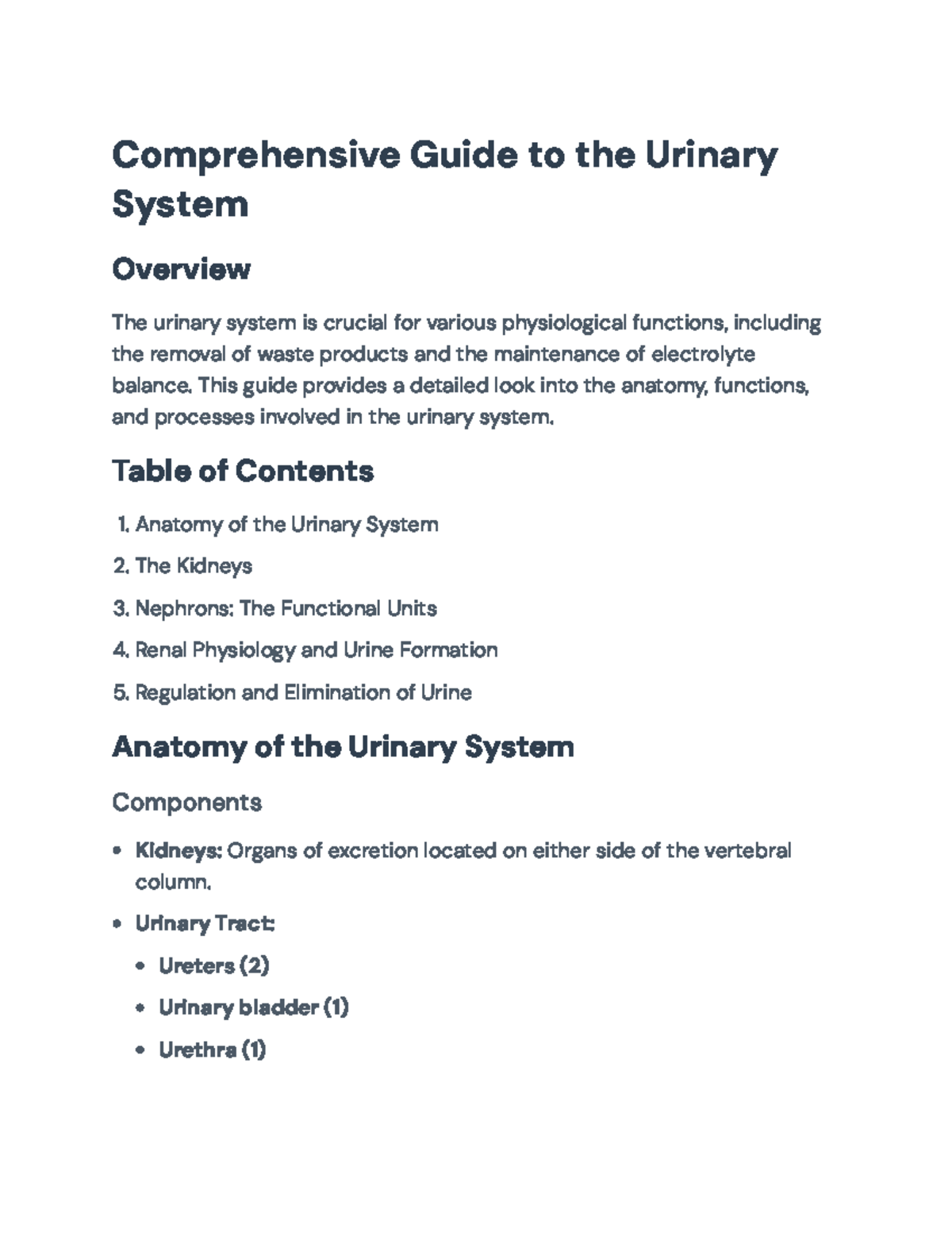 Comprehensive Guide to the Anatomy and Function of the Urinary System - Comprehensive Guide to ...