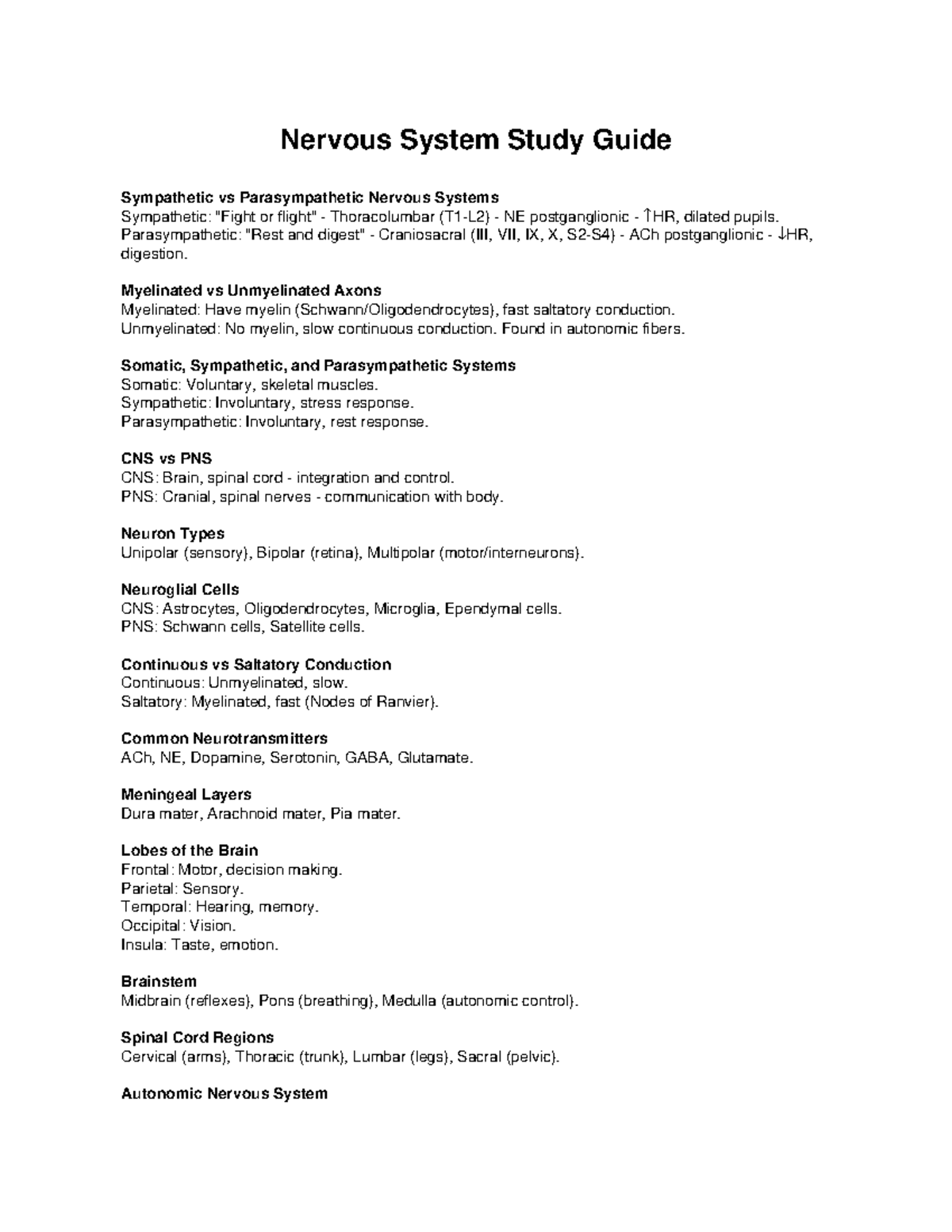 Nervous System Study Guide: Key Concepts & Terminology - Studocu