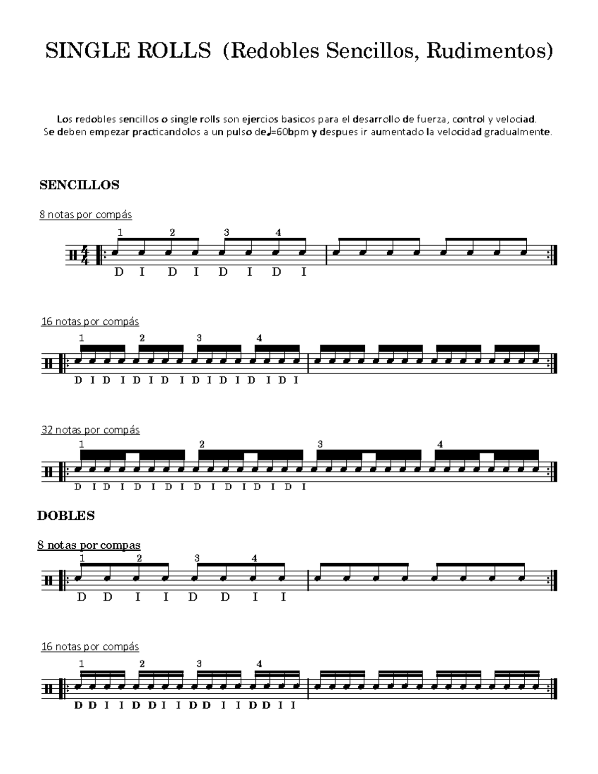 Single Rolls (Redobles Sencillos, Rudimentos) - Ejercicios Básicos ...