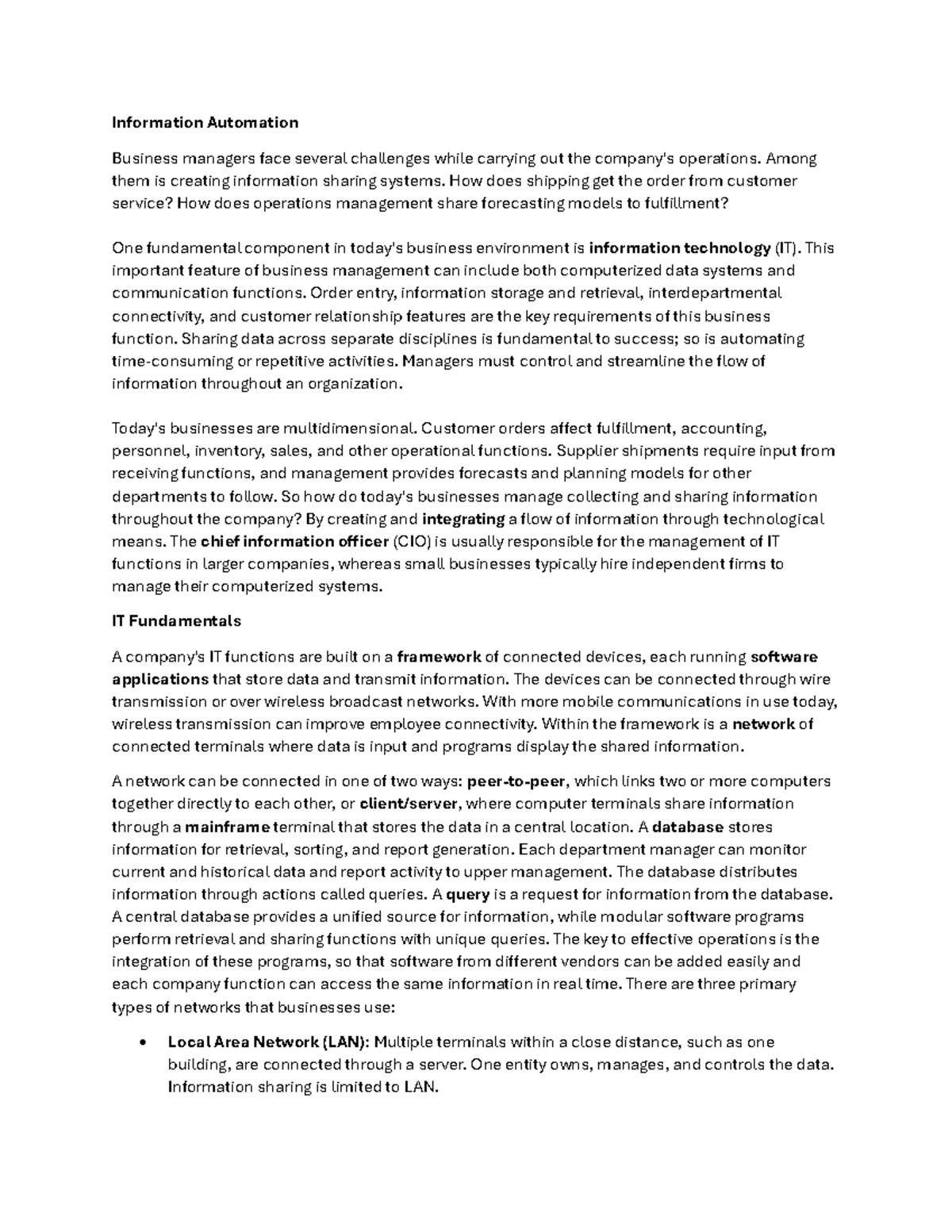 Business Management IT Fundamentals: Information Automation Overview ...