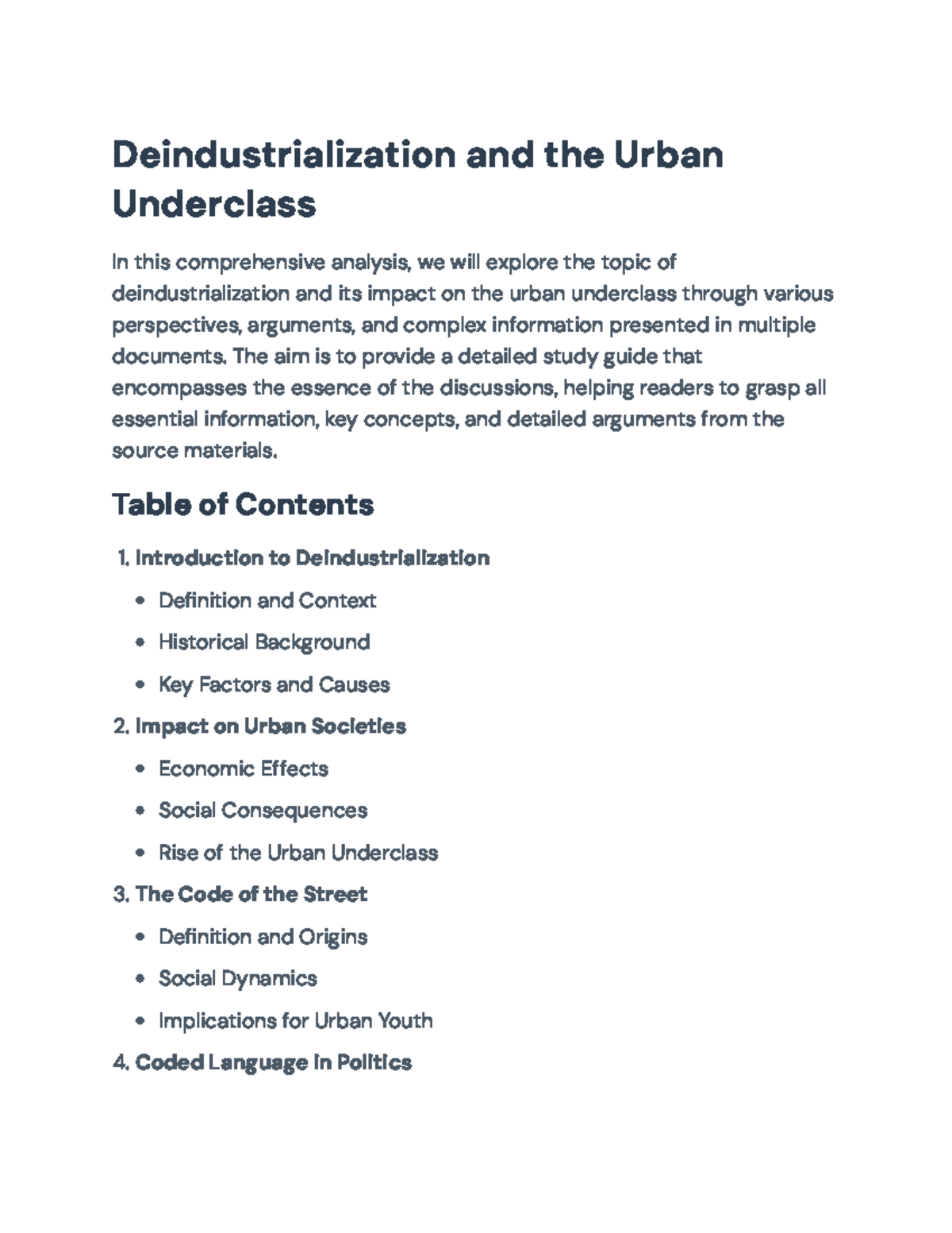 Deindustrialization and Its Impact on the Urban Underclass: A Study ...