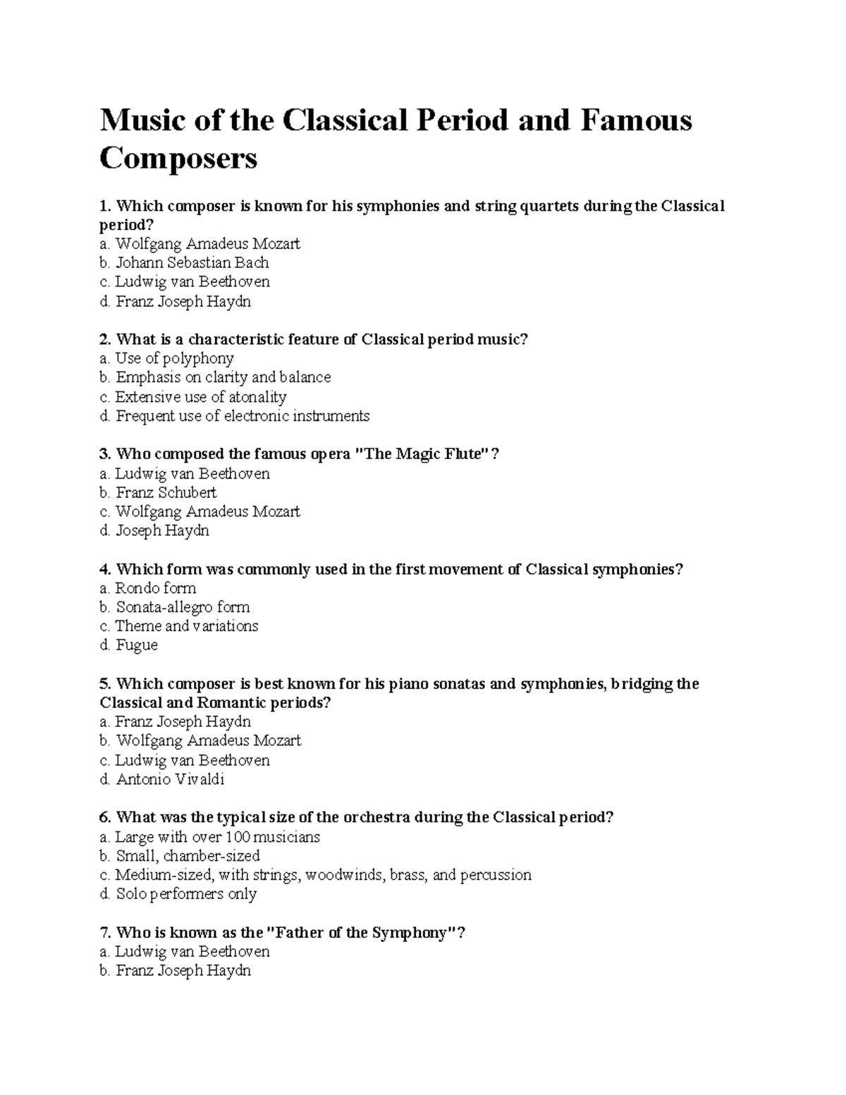 Classical Music & Composers: Answer Key for G9 2nd Prelim Exam - Studocu