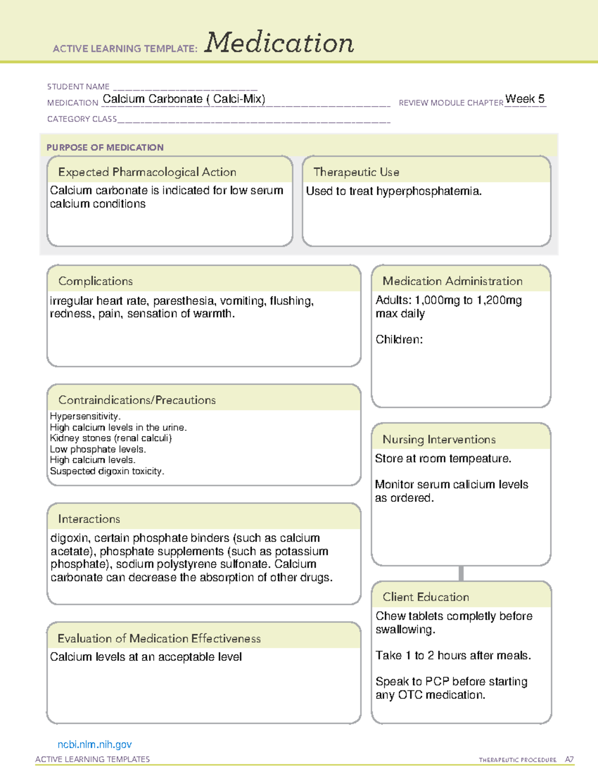 Calcium Carbonate: Active Learning Template Review for Medications ...