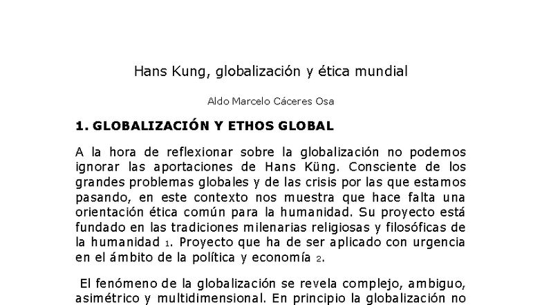 Cáceres Osa: Globalización y Ética Mundial - Reflexiones de Hans Küng ...