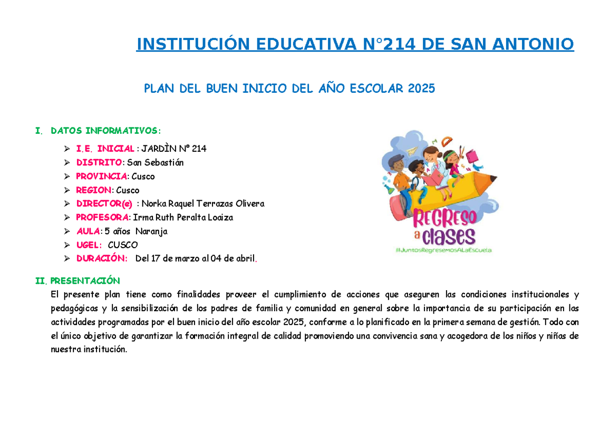Actividades de Adaptación para el Buen Inicio del Año Escolar 2025 ...