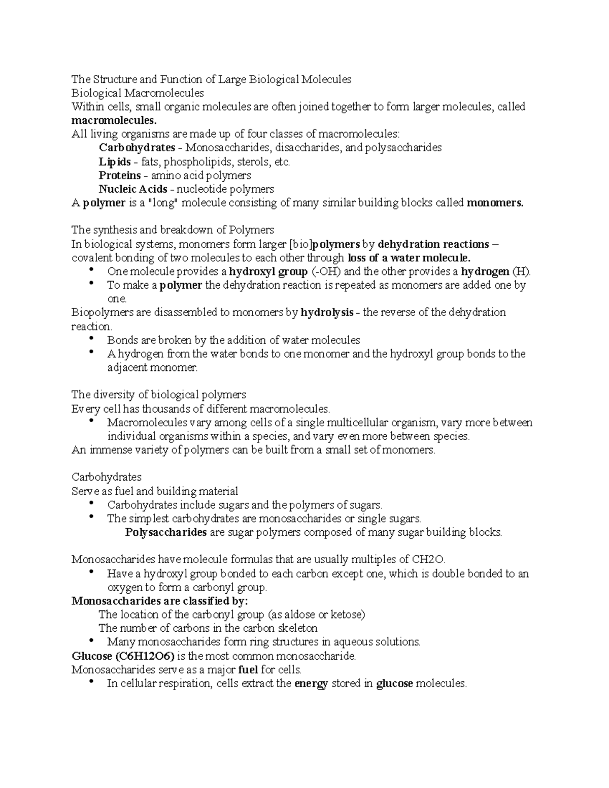 Chapter 5 Study Guide - The Structure and Function of Large Biological ...