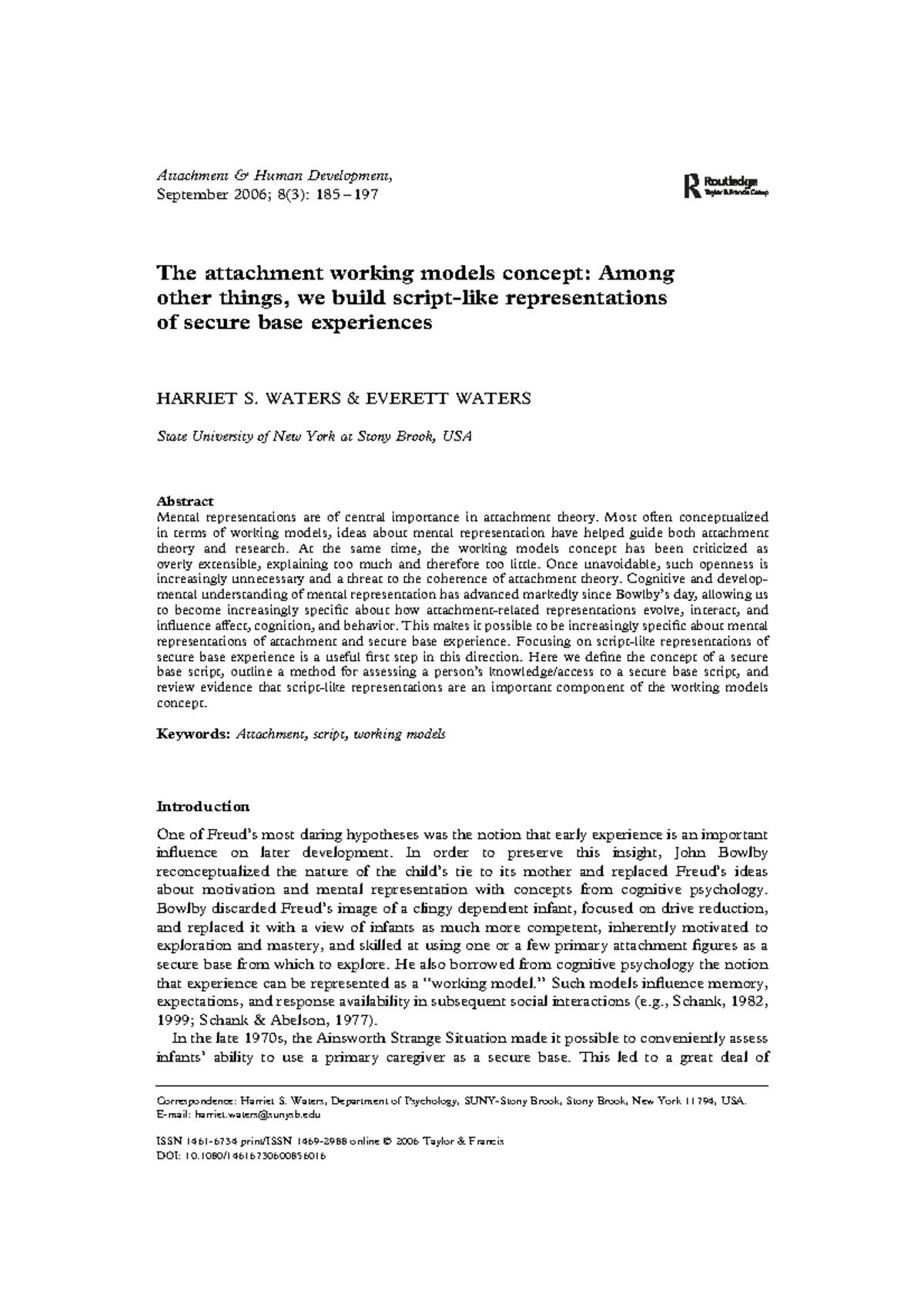 Attachment Working Models: Understanding Secure Base Scripts in Human ...