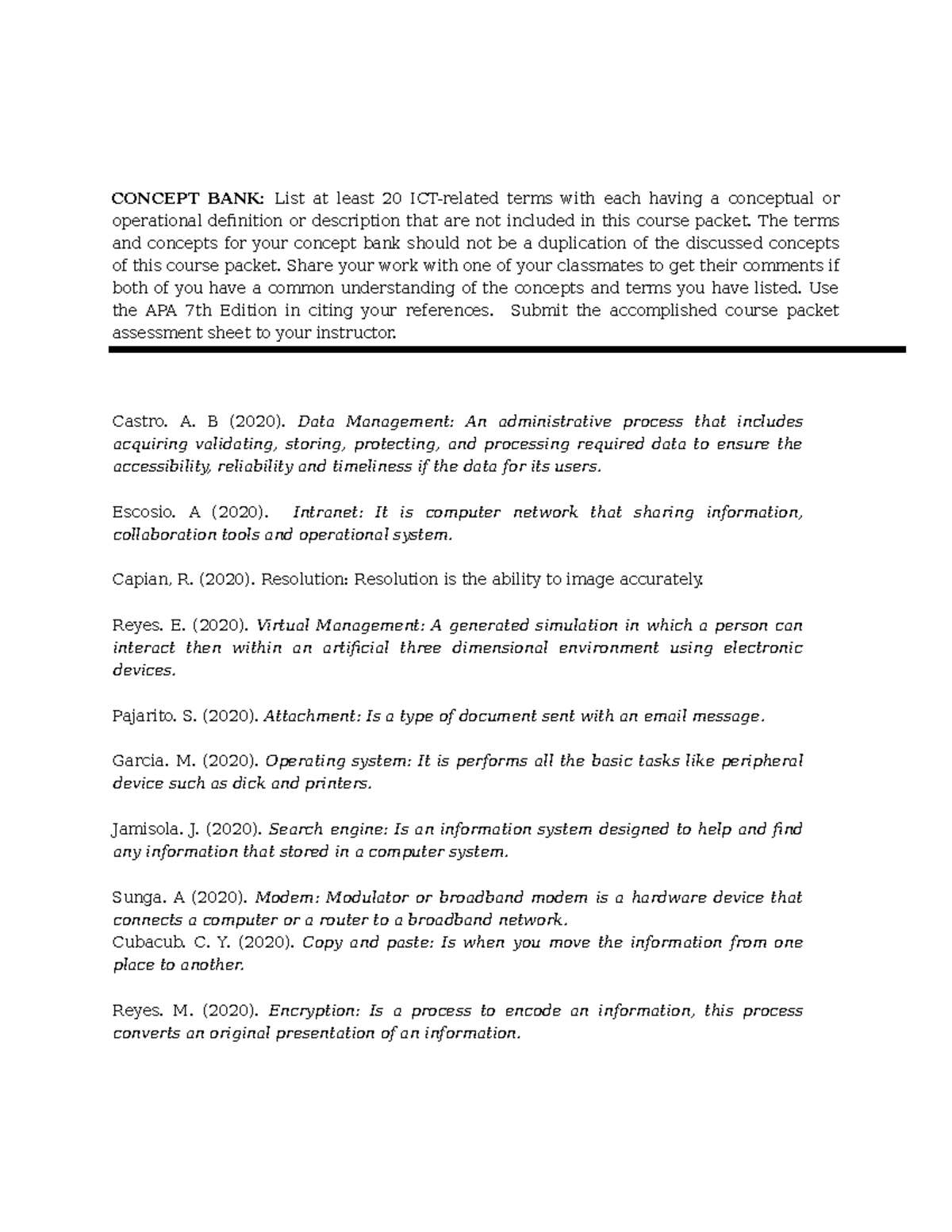Concept Bank: ICT Terms & Definitions - APA 7th Edition - Studocu