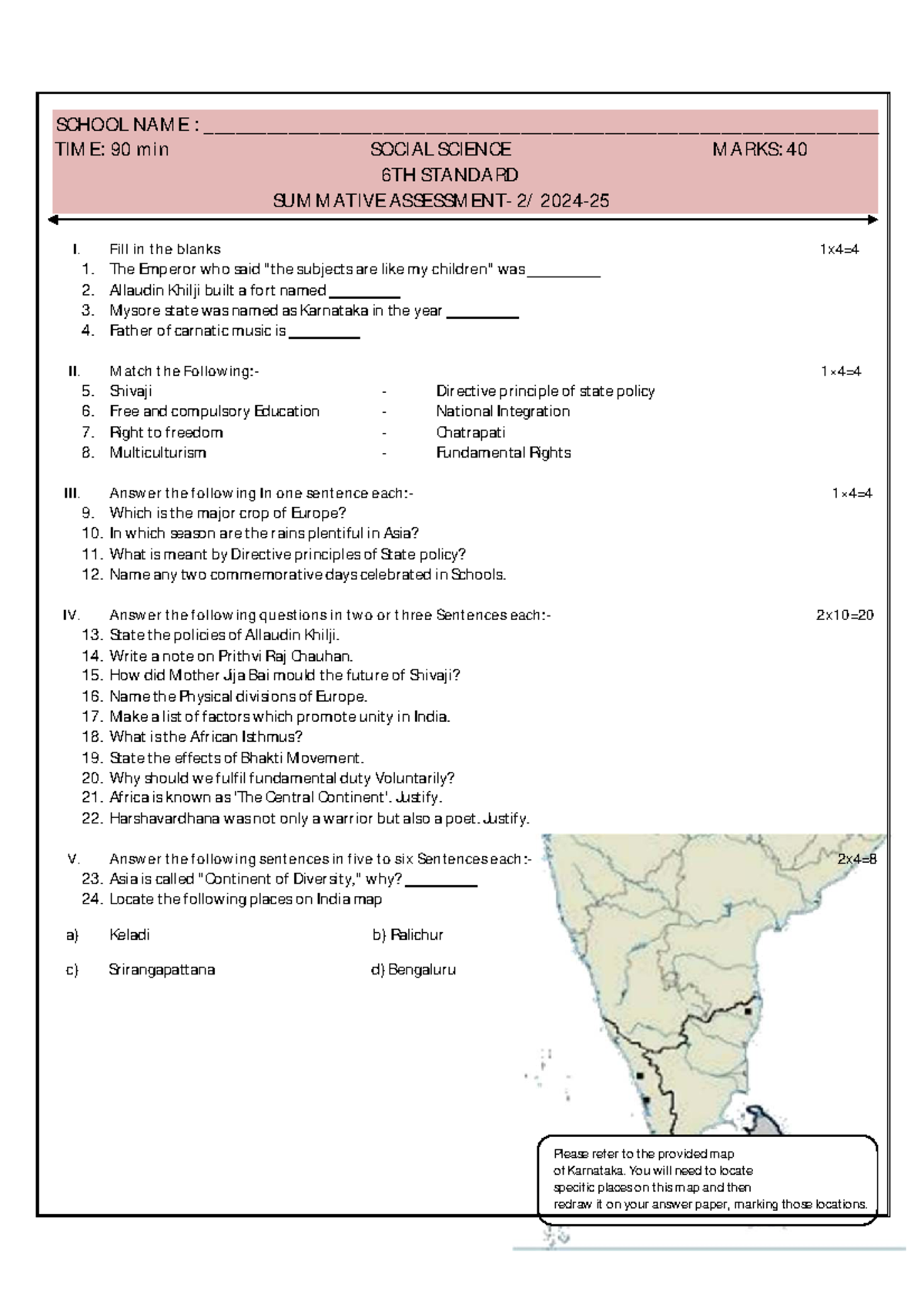 6th Standard Social Science SA2 Question Paper - Notes - Studocu
