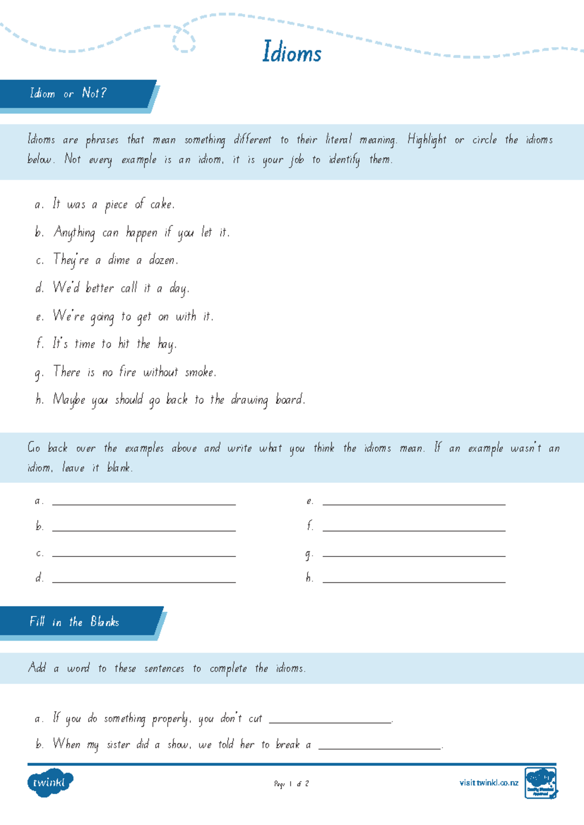 Writing Idiom Worksheet (Version 1) - Studocu
