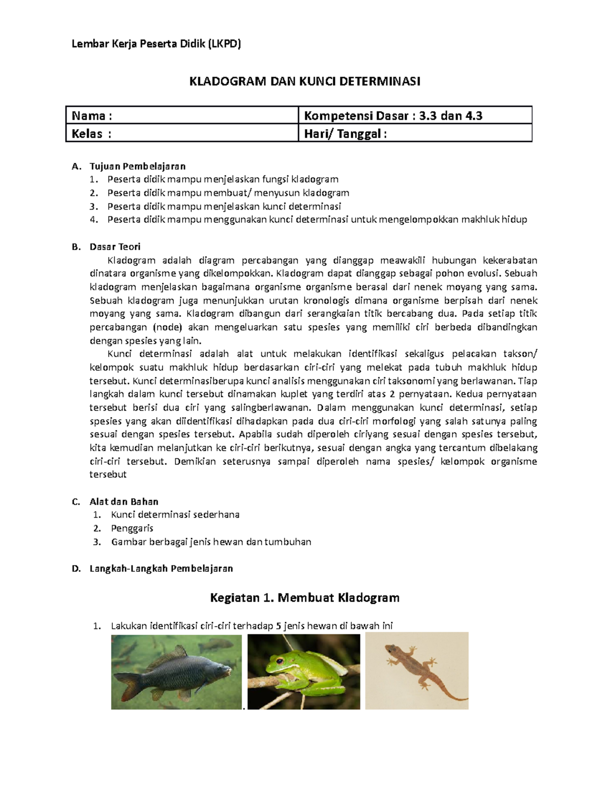 539596229 Kladogram dan Kunci Determinasi: Pembelajaran 2122 - Studocu