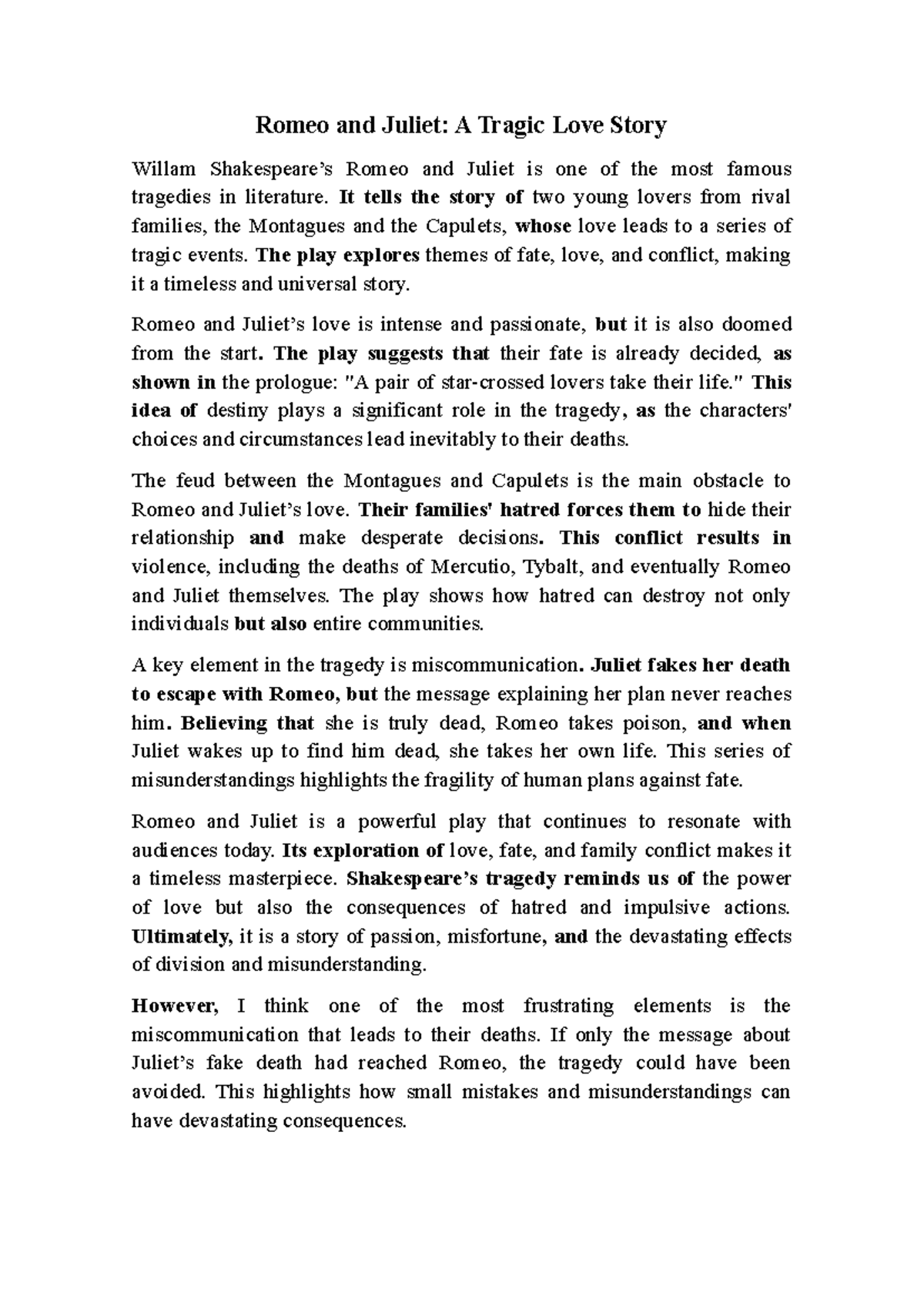 Romeo and Juliet: Analyzing Tragedy and Miscommunication - Studocu