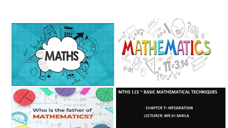 MTHS 113 Chapter 7: Integration - Indefinite Integral & Applications - Studocu