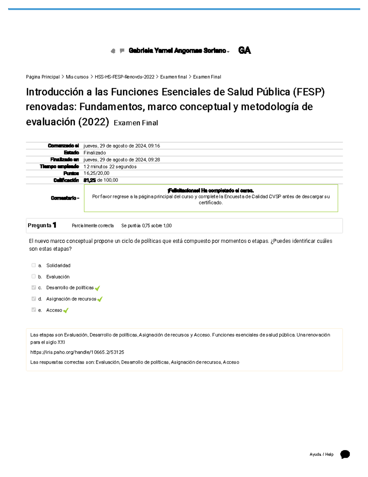 Examen Final de FESP 2022 - Introducción a las Funciones Esenciales de Salud - Studocu