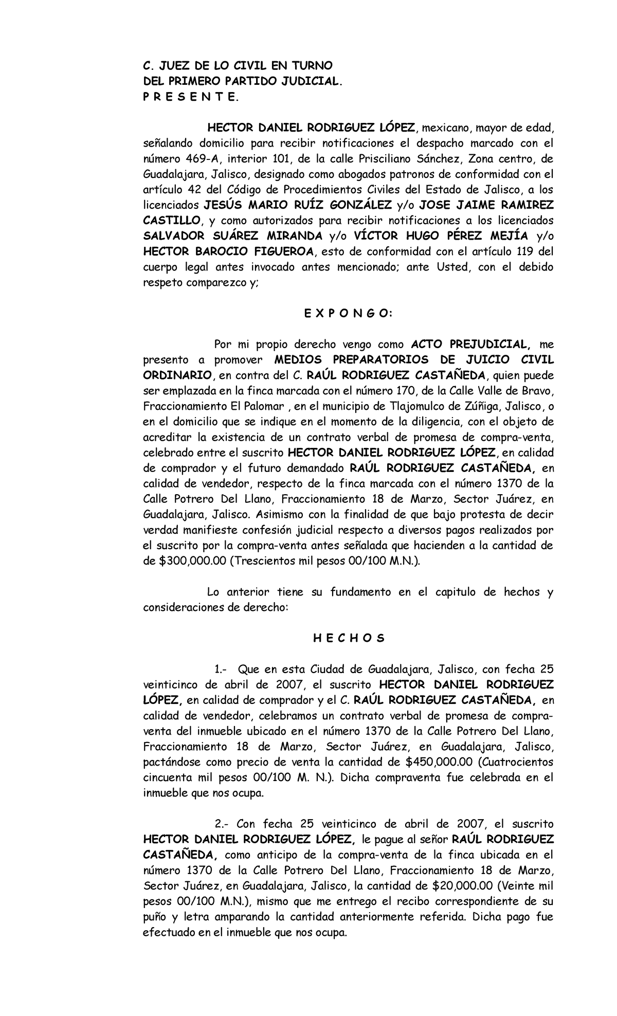 ACTO Prejudicial MPJ Ciivl Acreditar Contrato DE Promesa DE Compra ...