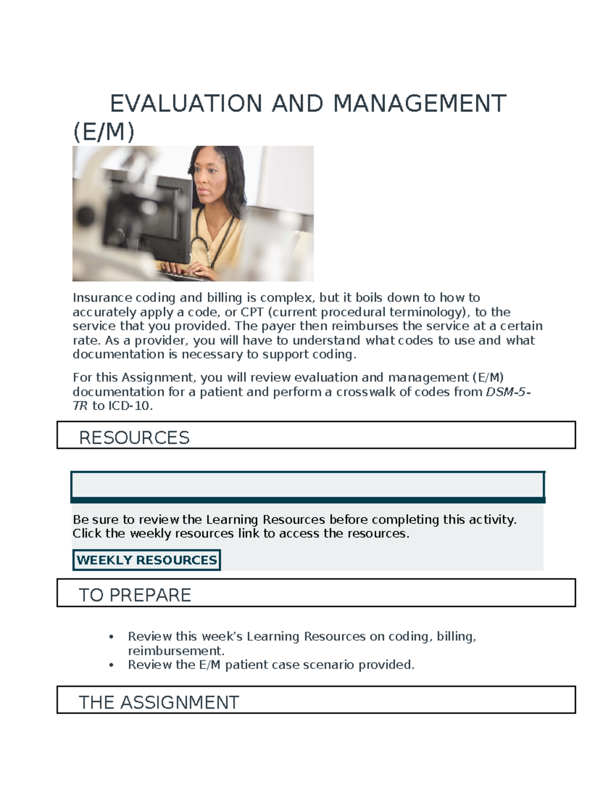 Nur6675 Week 2 Assignment: E/M Documentation & Coding Review - Studocu