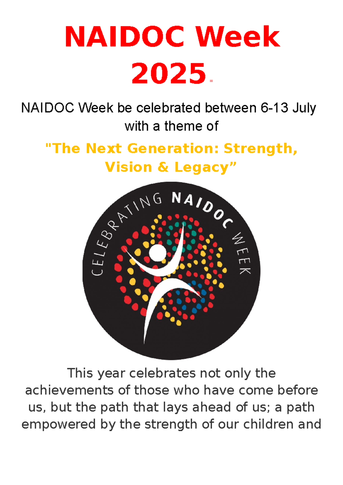 NAIDOC Week 2025: Celebrating Next Generation Strength & Vision - Studocu