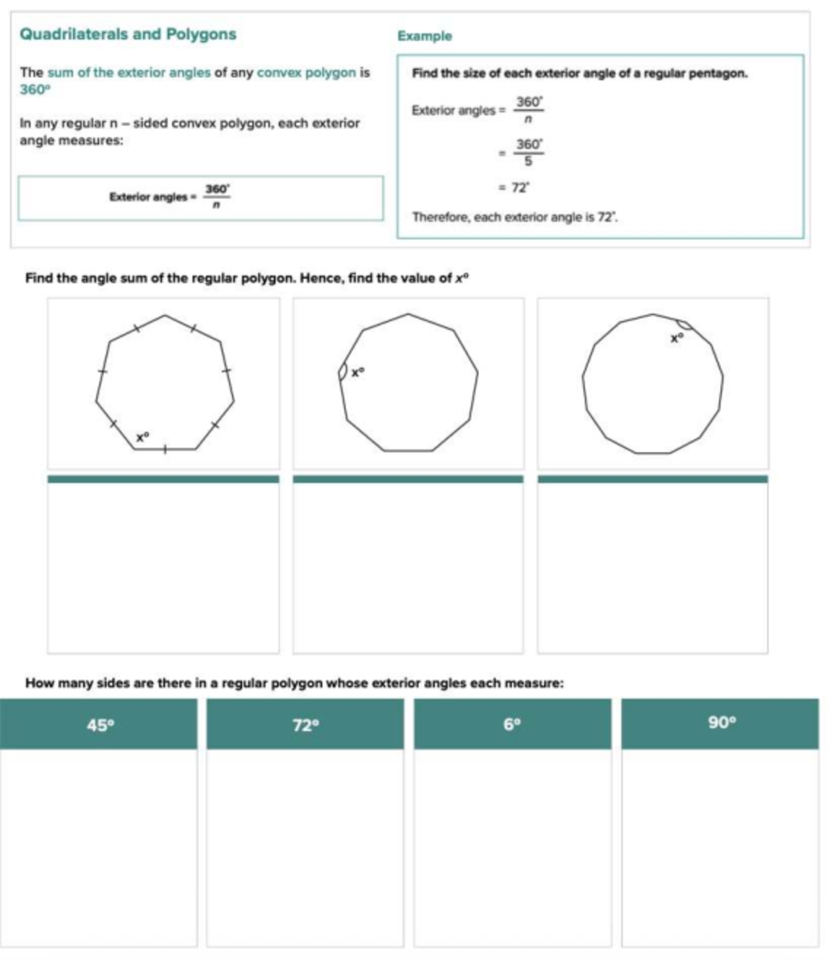 Geometry 5 - Worksheet on Exterior Angles of Polygons - Studocu