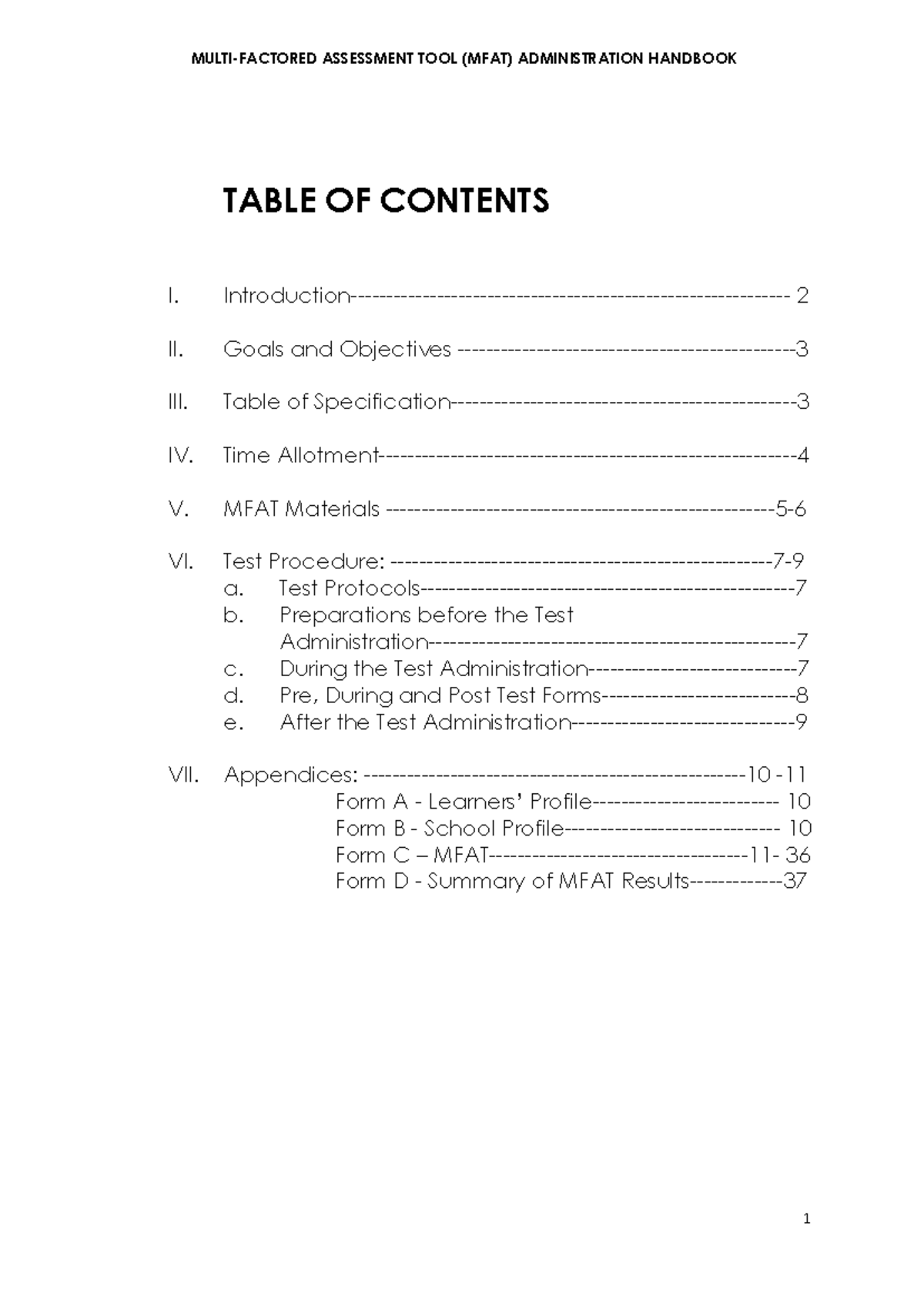 Revised MFAT Handbook: Multi-Factored Assessment Tool Procedures 2018 ...